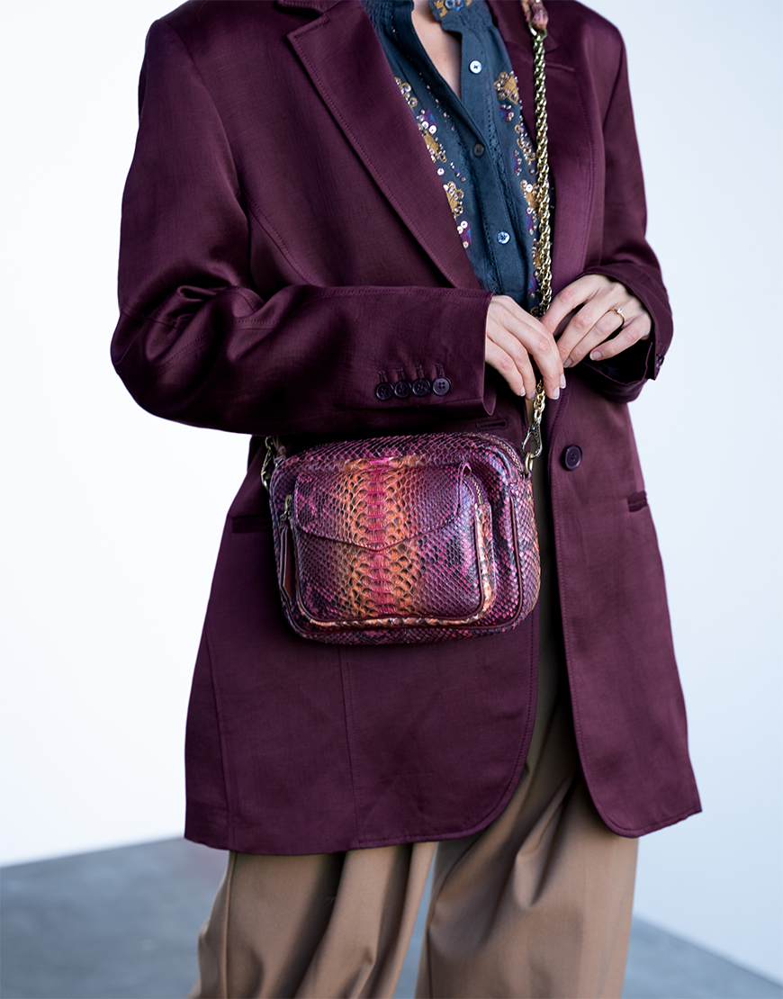 Claris Virot Charly python tas bordeaux rose | De nieuwste style secrets