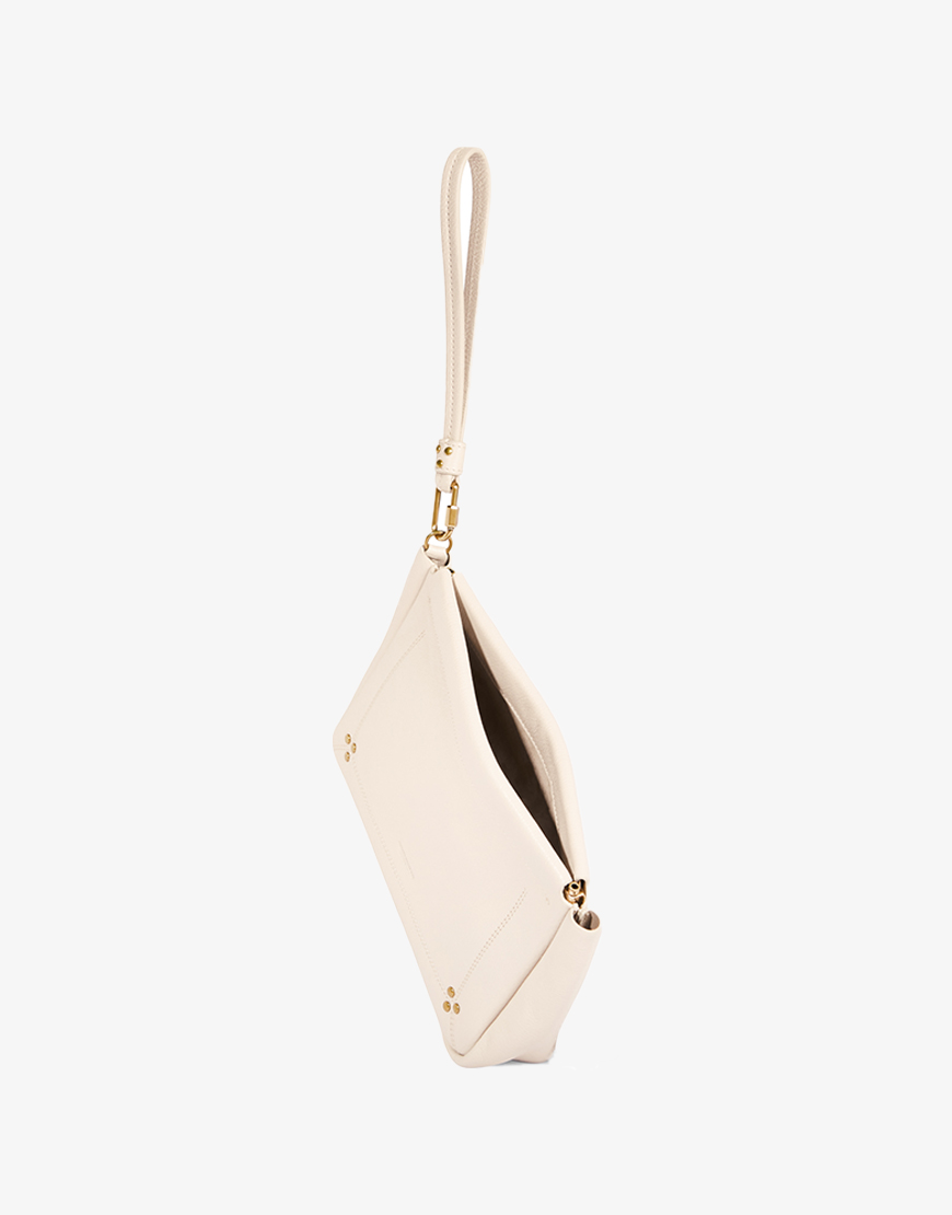 Jérôme Dreyfuss Clap L clutch ecru grainé | Style secret